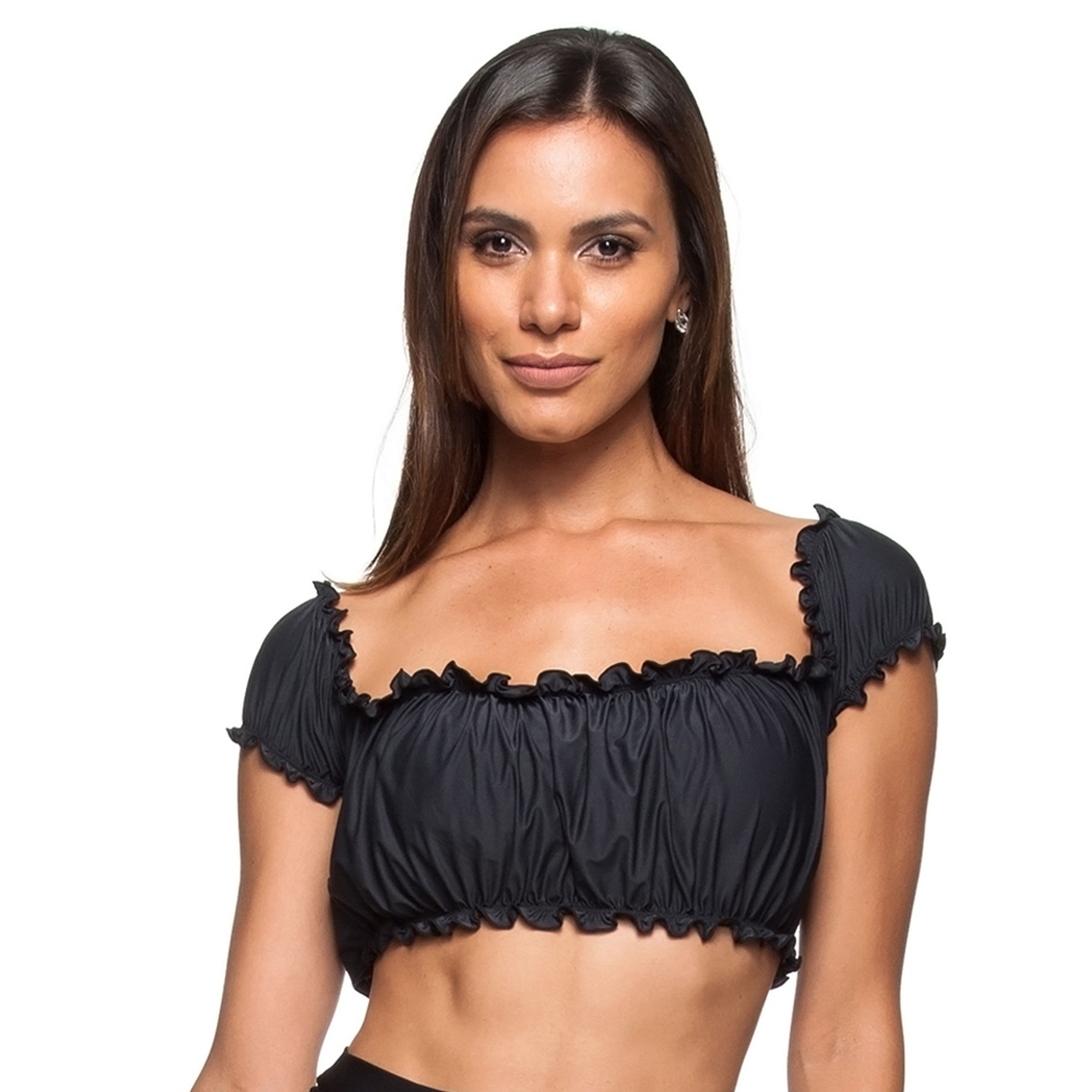 Top Cropped Ciganinha La Playa Preto Meu Biquini